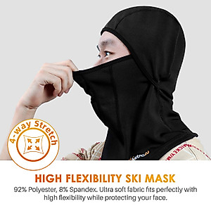 AstroAI Ski Mask Windproof Balaclava for Cold Weather, Winter Face Mask Breathable Stretchable for Skiing, Snowboarding, Black