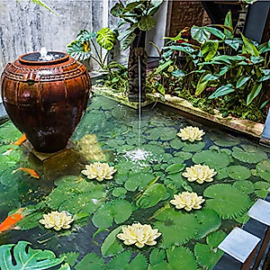 Dolicer Artificial Floating Foam Lotus Flowers 6Pcs Artificial Water Lily Pads Plastic Foam Lotus Flowers Lotus Lilies Pad Ornaments for Patio Koi Pond Pool Aquarium Home Garden Party Decor, Ivory