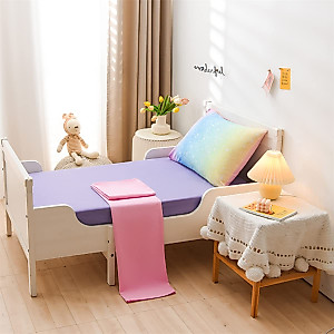 Holawakaka 4PCS Ombre Toddler Bedding Set, Colorful Gradient Stars Comforter Sheet Sets for Baby Girl Toddler Girls (Multi-Color)