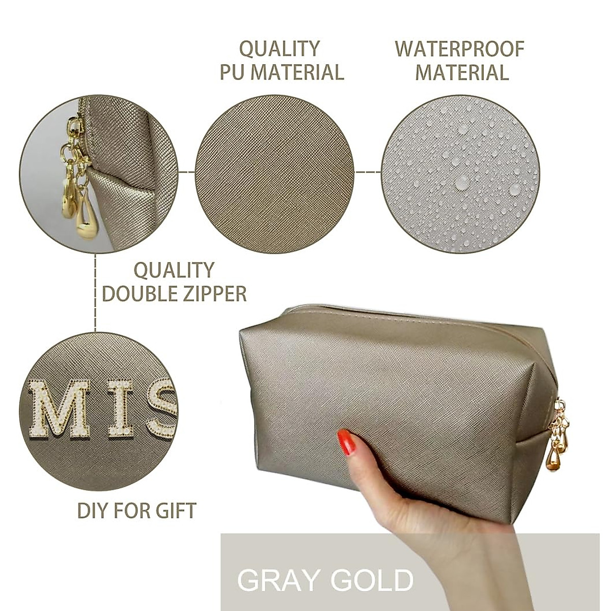 HUTIP Leather Makeup Bag Cosmetic Pouch Small Makeup Pouch for Purse Minimalist Travel Pouch Waterproof Toiletry Bag Set, Personalize Makeup Bags Cosmetic Bags for Women