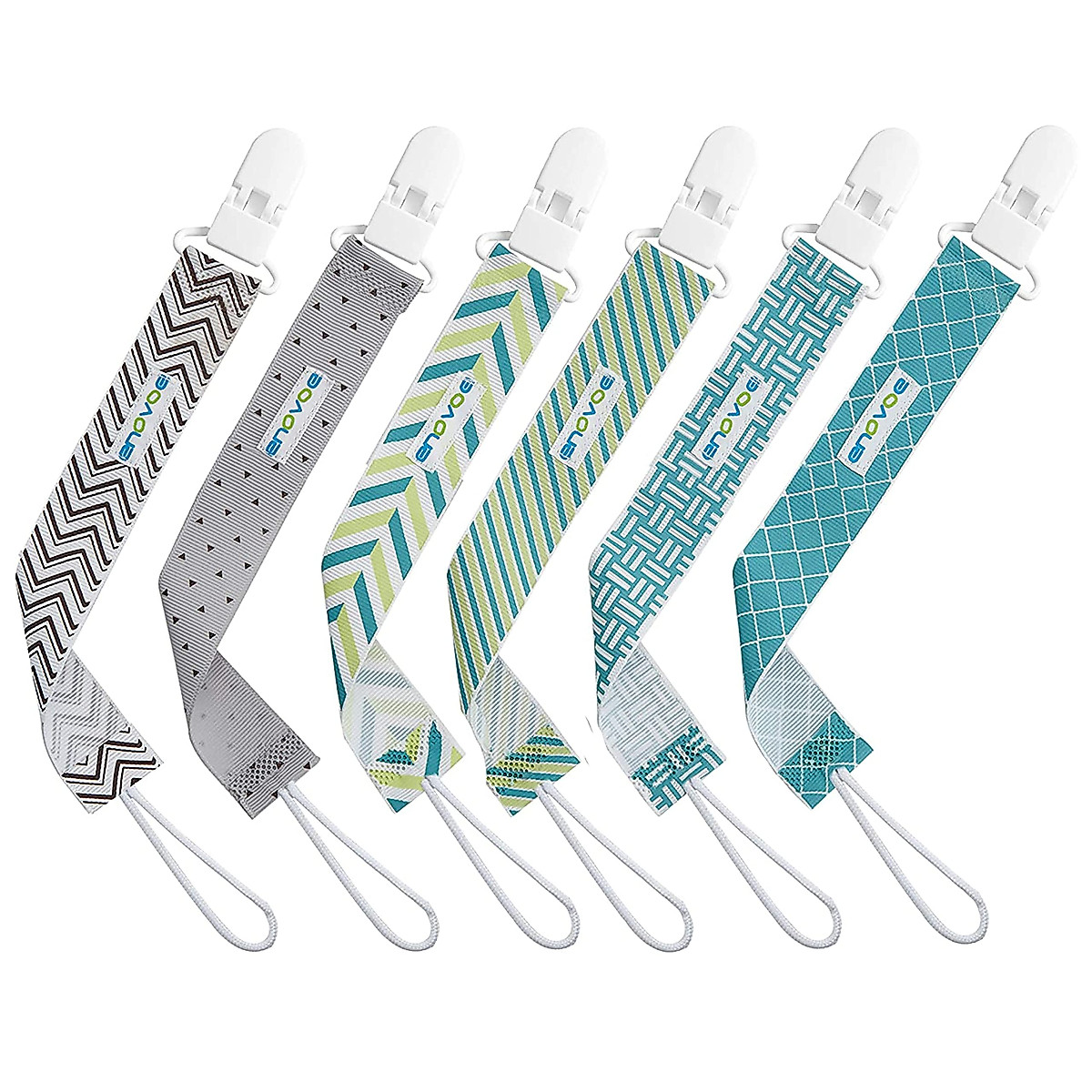 Pacifier Clip by Enovoe - 6 Pack of Pacifier Clips - Stylish Teething Ring Pacifier Holder Clip for Baby Boys and Girls - Multicolor - binkie Clip Baby Pacifier