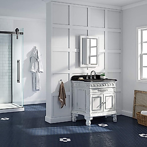 Ove Decors Islay 36 in. Bathroom Vanity and Sink Combo Carved Cabinet with Black Granite Top | Backsplash Included, 35 inches, Antique White Gold Brushed