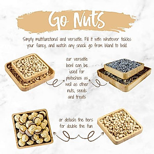 Kanpeki Living Bamboo Pistachio Snack Bowl, Pistachio Nut Bowl With Shell Storage, Detachable Double Dish Pedestal for Nuts, Stackable Double Dish Snack Bowls With Holder For Shells