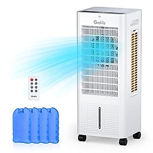 Grelife Portable Evaporative Air Cooler, 3-IN-1 Air Cooler with Fan & Humidifier, 1.58Gal Water Tank for Bedroom Room Office Garage