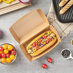 Bio Tek 6.7 x 3.5 x 3.5 Inch Clamshell Food Containers, 100 Disposable Sandwich Containers - Hinged Lid, Tab-Lock Closure, Kraft Paper Hot Dog Containers, Recyclable, Greaseproof