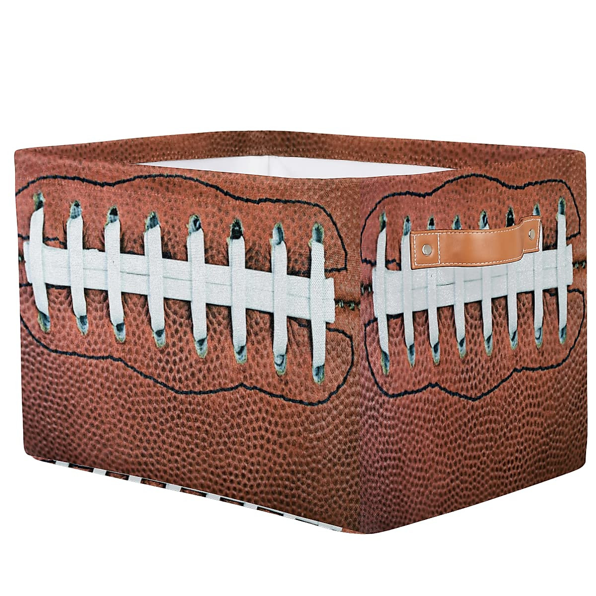 American Football Laces Storage Basket Cube Sport Ball Large Toys Storage Box Bin with Handle Collapsible Closet Shelf Cloth Organizer for Nursery Bedroom,15x11x9.5 in,1 Pack