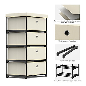HODYANN Dresser with 4 Storage Drawers, Fabric Storage Chest for Closet, Bedroom, Dorm, Hallway, Clothes Organizer Unit with Fabric Bins (Creamy White)