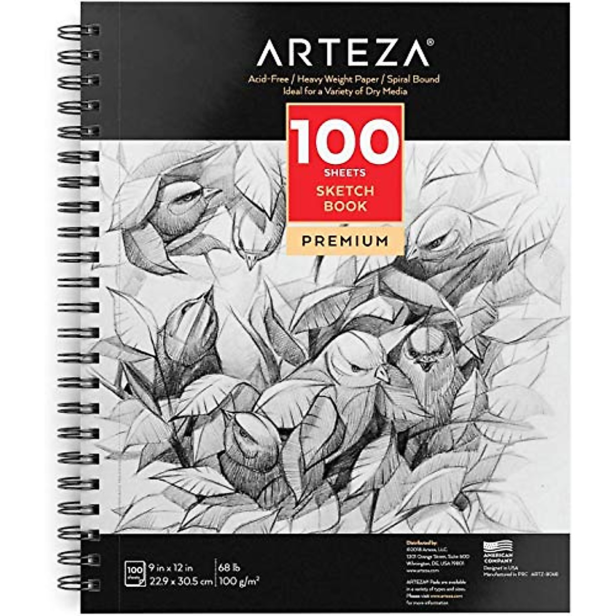 Arteza 9X12" Sketch Book, 100 Sheets (68 lb/100gsm), Spiral Bound Artist Sketch Pad, Durable Acid Free Drawing Paper, Ideal for Adults & Teens, Bright White