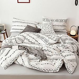 Gafance 3Pcs Black Stripe Printed Duvet Cover Aztec Twin Set, Southwest Bedding Ethnic Style Comforter Cover with Zipper Closure, Soft Bed Linen White Quilt Cover 68X90 inches & 2 Pillow Shams