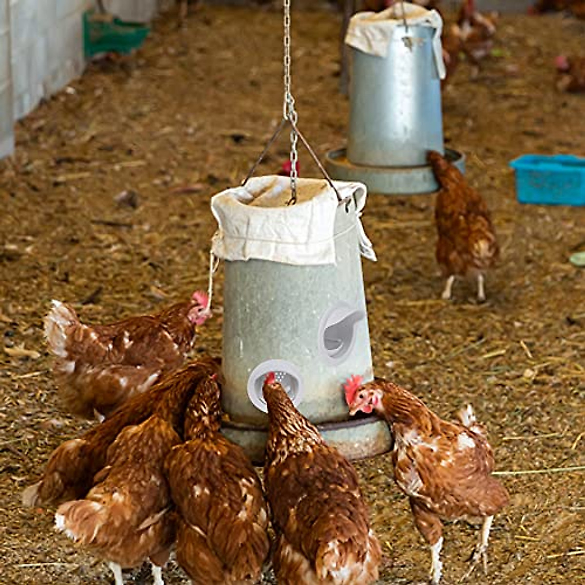 DR.DUDU DIY Automatic Chicken Feeder No Waste, 3 Pcs Poultry Feeder Port with Hole Saw, Rain Proof Rodent Proof Gravity Feed Kits for Buckets, Barrels, Bins, Troughs