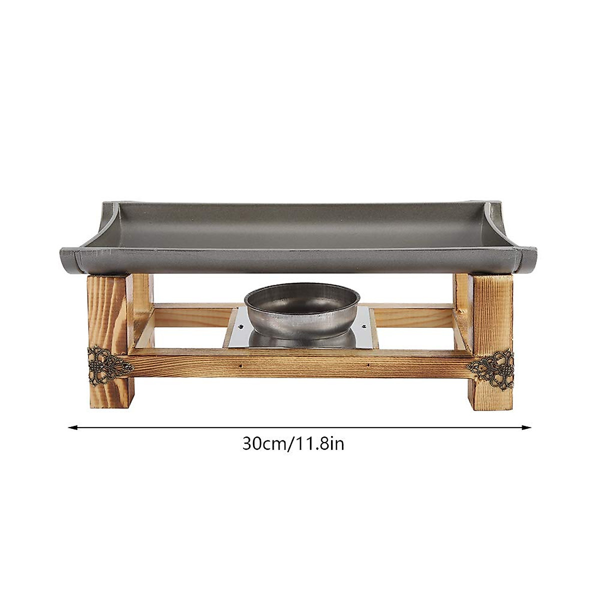 Haofy Alcohol Stove Non-Stick Grill Pan with Wooden Shelf, Ceramic Grill Plate Set for Indoor Outdoor BBQ Roasting Baking, Japanese Barbecue Tool(30CM)