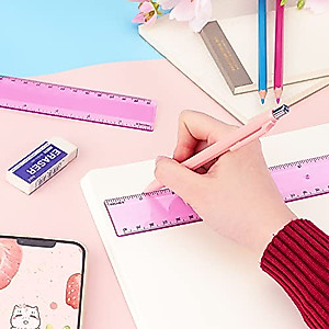 Color Plastic Ruler Straight Ruler Measuring Tool 12 Inch Ruler Set Rulers Bulk 3 Pack(Pink)