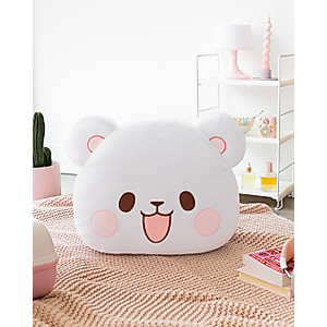 Milkmochabear Official Milk Head Cushion Authentic Merchandise 15" inch Super Soft Plush Decorative Throw Pillow White Bear Character Cute Adorable Home Bedroom Office Decor Polyester Spandex