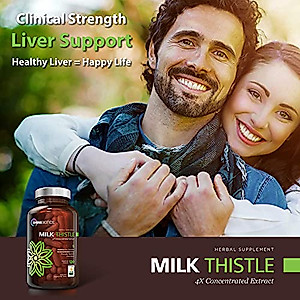 Organic Milk Thistle Capsules, 1500mg 4X Concentrated Extract with Silymarin is The Strongest Milk Thistle Supplement Available. Great for Liver Cleanse! 120 Vegetarian Capsules