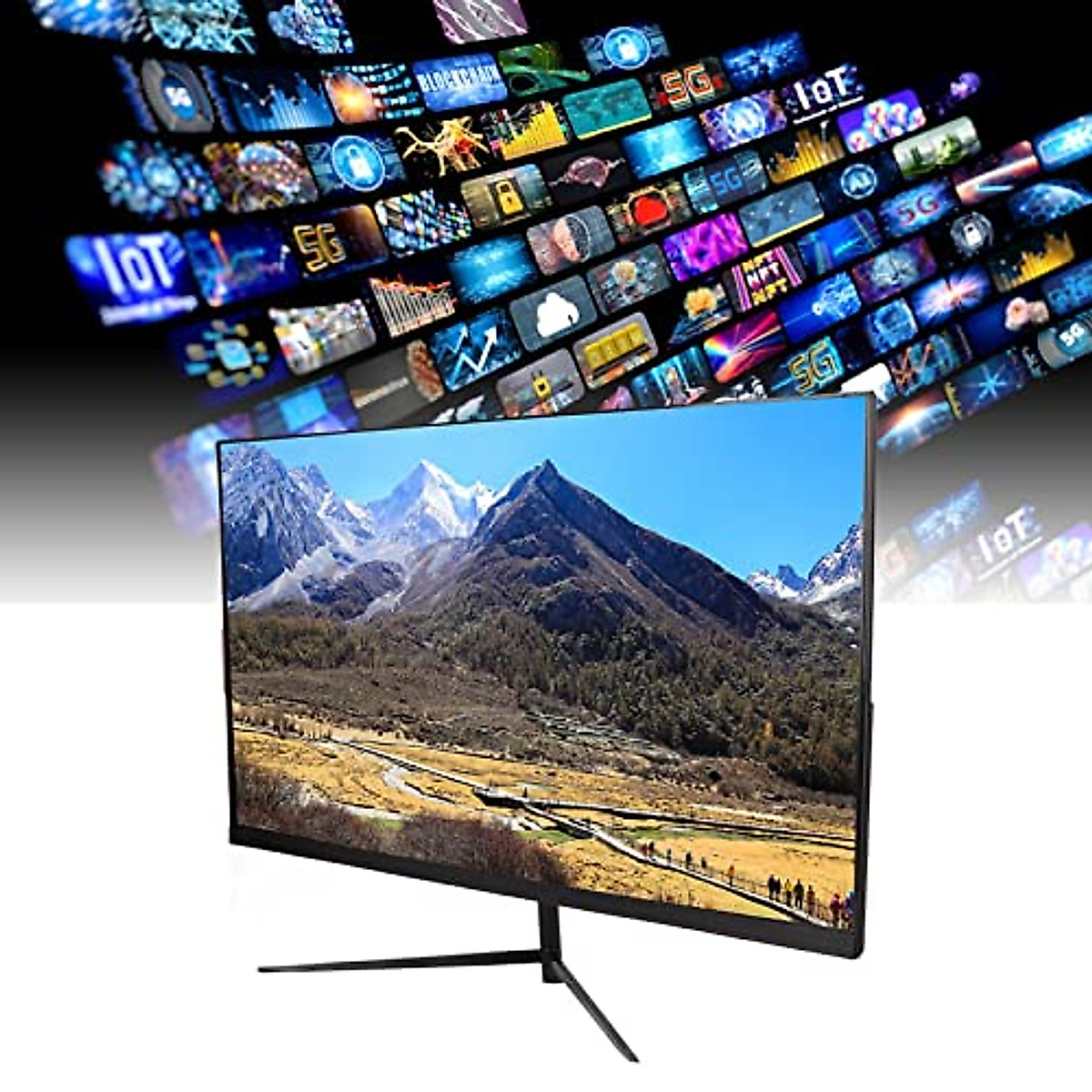 Rengu LCD Screen, 27 Inch High Contrast PC Monitor, Afterimage Suppression 100-240V VGA Ultralight for Monitoring (US Plug)