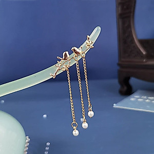 Hanfu Hair Sticks Chinese Style Acetate Hairpins Hair Fork Leaf Pendent Tassel Flower Pendent Hair pins(C)