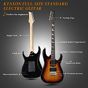 Ktaxon 39" Electric Guitar with 20Watt Amp, Full Size 170 Model Starter Guitar Kit for Beginners & Professional W/Bag, Shoulder Strap, Wrench Tool, Plectrum - Brown Sunburst