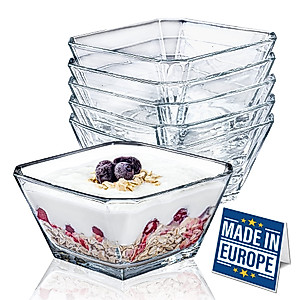 Glass Bowls for Kitchen Prep, Modern Serving Dishes for Dessert, Salad, Fruit, Pudding, Ice Cream, Cereal, Large Capacity 10.25 oz, Stackable Bowls Set of 6
