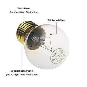 Jslinter 40 watt Appliance Oven Light Bulb - High Temp - 120v Clear - 415 Lumens - E26/E27 Medium Brass Base - G45 4-Pack