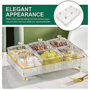 Zerodeko 1 Set of Divided Serving Dishes with Lid Plastic Snack Appetizer Tray Dry Fruit Veggie Bowls with 6 Compartments Relish Tray for Candy Chips Dip Nut Transparent