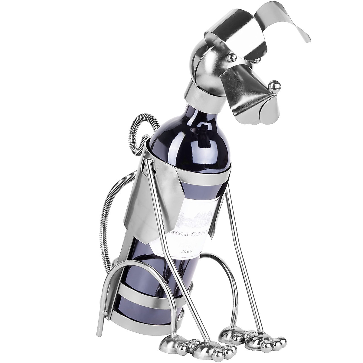 BRUBAKER Wine Bottle Holder 'Dog' - Table Top Metal Sculpture - with Greeting Card