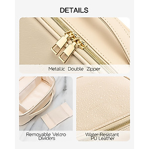 Vlando Makeup Bag,Gifts for Women Travel Makeup Bag Organizer Leather Make up Storage Bag for Women Adjustable Dividers Make up Brushes Case for Valentine's Day Birthday-white