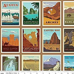 Riley Blake National Parks Posters 23”x43” Panel with Sand Borders, Quilting, Apparel and Home Decor Fabric