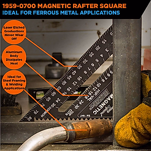 Johnson Level & Tool 1959-0700 Magnetic Johnny Square Professional Easy-Read Aluminum Rafter Square, 7", Black, 1 Square