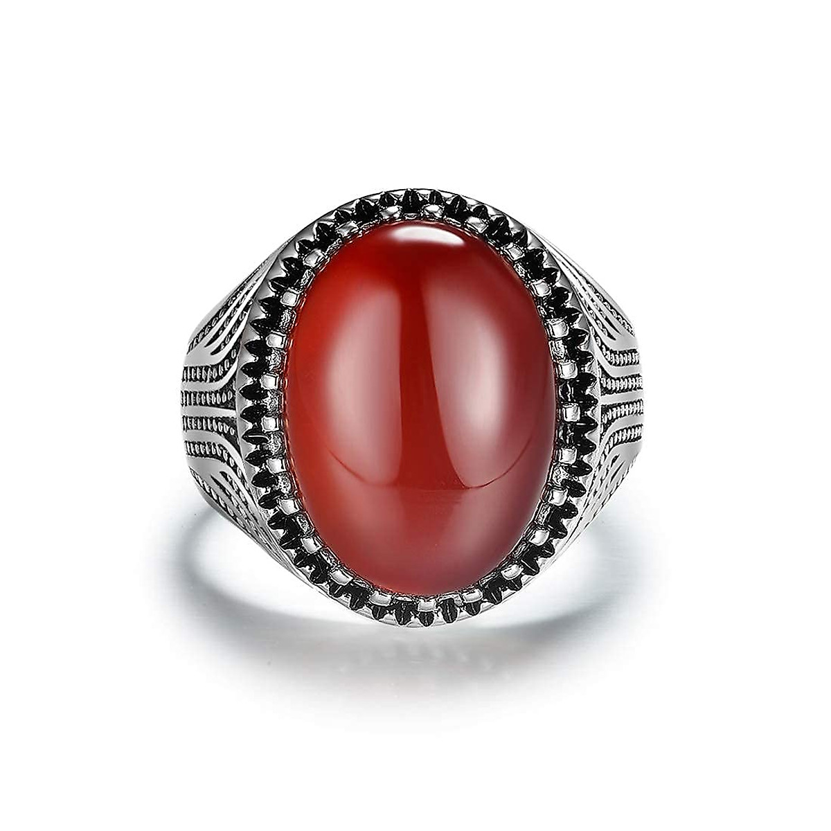 JIANGXIN Handmade Turkish Red Onyx Solitaire Oval cut Agate Unisex Cocktail Ring for Men Women size 11