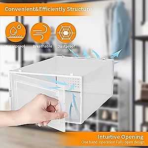 WAYTRIM Stackable Sneaker Storage Shoe Box, Foldable 10 Pack Storage Container 6 Small and 4 Large Clean Plastic Shoe Storage Organizers Drop Front Stackable and Foldable Box for Sneakers - White