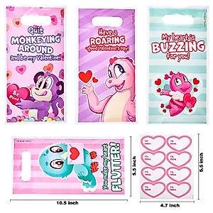 JOYIN 48 Pieces Valentines Day Gift Bags Valentine Goodies Bag for Kids Party Favor Supplies Valentine’s Treat Bags including To and From stickers