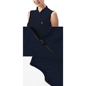 YSENTO Ladies Golf Shirts Apparel Clothes Outfits Sleeveless 1/4 Zip Dry Fit UPF 50+ Tennis Polo Tank Tops Navy Size L