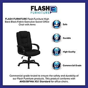 Flash Furniture Jessica High Back Black Fabric Executive Swivel Office Chair with Arms