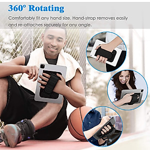 FINTIE Universal Tablet Hand Strap Holder - [Dual Stand Supports] Detachable Padded Hook & Loop Fastening Handle Grip with Adhesive Patch for iPad/Galaxy Tab and All 7-11" Tablets, Black