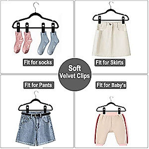 TOFIIGREM Black Velvet Hangers Clips 40 PCS, Pants Hangers Velvet Clips Easily Add to Velvet Hanger, Skirt Suit Pants Clothes Velvet Hangers, Baby Kids Hangers Clips