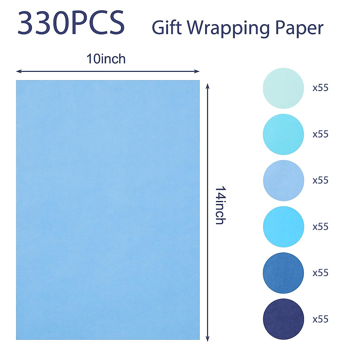 Shindel 330 Sheets Blue Tissue Paper, 14x10 Inch Gift Wrapping Paper Bulk Thickened for Gifts Bags Boys Graduation Holiday Birthday Party Packaging Decor DIY Craft Supplies
