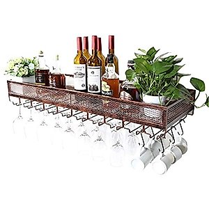 Wine Bottle Rack Wall Mounted Metal Wine Glass Holder Bar Hanging Wall Goblets Stemware Rack, Champagne Drink Storage Racks Display Shelf （Bronze） (Size : 60×25cm(24×10inch))