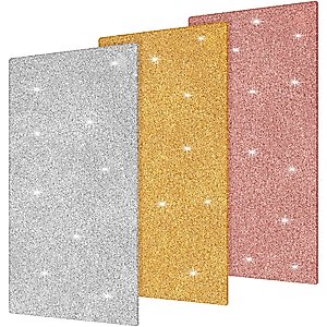 3 Pieces Glitter Acrylic Sheets for Laser Cutting Colored Plastic Panel Sheet Square Acrylic Sheets for DIY Projects, Logo, Decorations, Art Crafts, 6.3 x 11.4 Inch (Gold, Silver, Rose Gold)