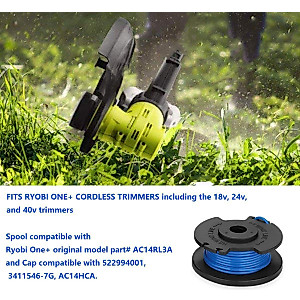 AC14RL3A String Trimmer for Ryobi 18V 24V 40V Replacement Spool Line 0.065”,Weed Eater String Autofeed 522994001 Cap, Cordless Trimmer Line 11ft, 10 Spools + 2 Caps