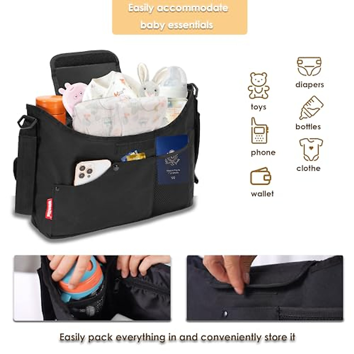 ｕｎａｉｌｕ Universal Stroller Organizer with Double Cup Holder, Expandable Stroller Caddy, Stroller Bag Accessories Fits for Uppababy, Nuna, Baby Jogger, Britax, Doona Strollers and Pet stroller