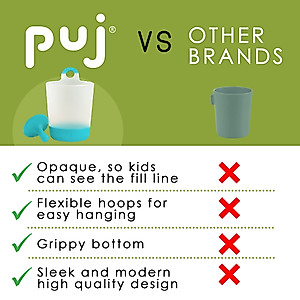 Puj–Phillup Cups, Hangable, Rinse-and-Play Reusable Plastic Cups, Fun Cups for Kids, Set of 2 Kids Cups with 2 Grippy Hooks (Azul and Citron - 2Pack)
