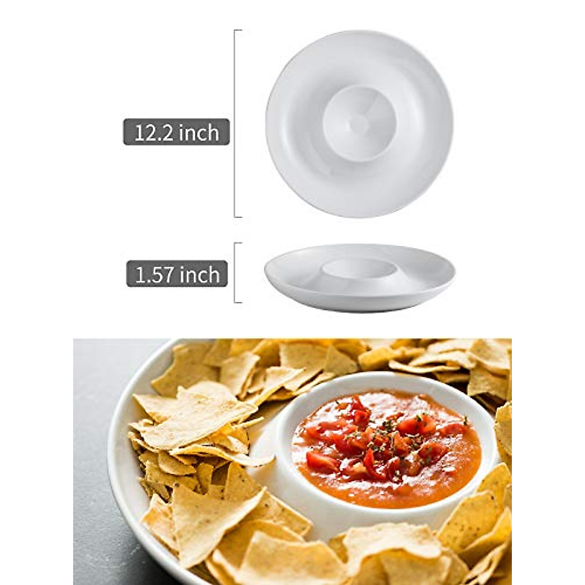 LAUCHUH Porcelain Chip and Dip Serving Set Divided Serving Trays Appetizers and Cheeses Serving Platter Compartment Dish 12-inch set of 1