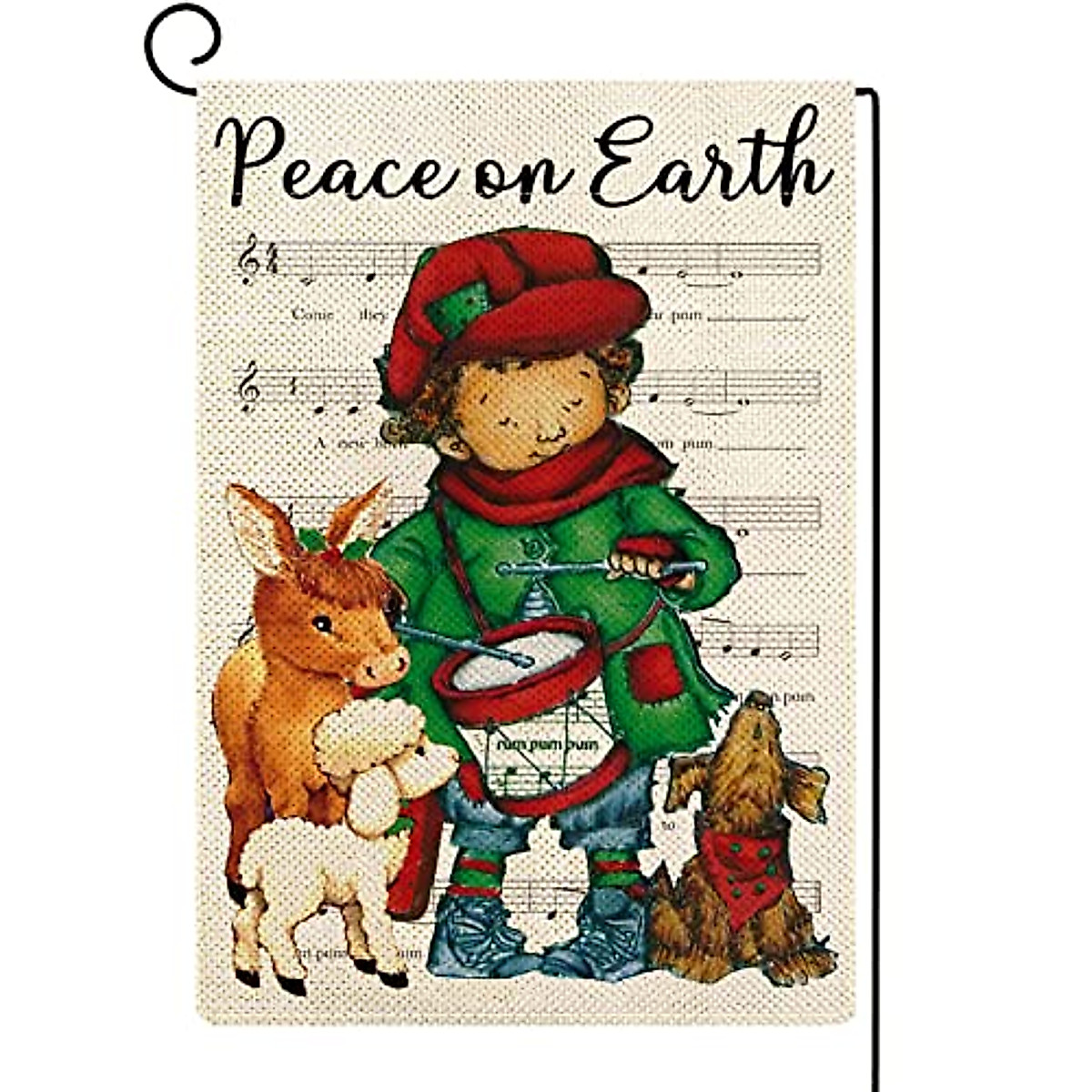 ORTIGIA Christmas Peace on Earth Garden Flag 12x18 Inch The Little Drummer Boy Flag Burlap Vertical Double Sided Christmas Nativity Religions Dog Yard Flag for Outside Farmhouse Xmas Winter Holiday Yard Outdoor Decoration