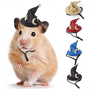 4 Pack Small Animal Halloween Wizard Hat with Elastic Chin Strap for Hamster Bearded Dragon Chinchilla Ferret Guinea Pig Cosplay Party Dress up Apparel Outfit (4 Pack)