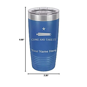 LaserGram 20oz Vacuum Insulated Tumbler Mug, Texas Come and Take It Flag, Personalized Engraving Included (Dark Blue)