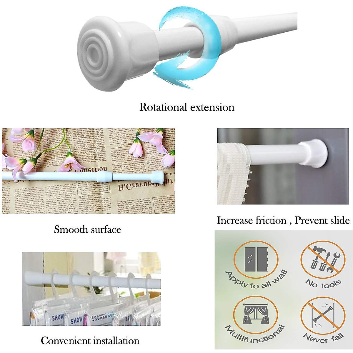 2 Pack Small Tension Rods 10 in to 15.7 Curtain Rods Window Rods in Extendable Width Spring Cupboard Bars for Kitchen Utensils, Closet, and Cabinet, Fit in The Spaces to Stay Up