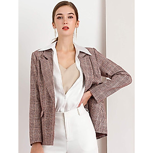 Allegra K Women's Notched Lapel One Button Boyfriend Blazer Suit Plaid Blazer Jacket Small Burgundy