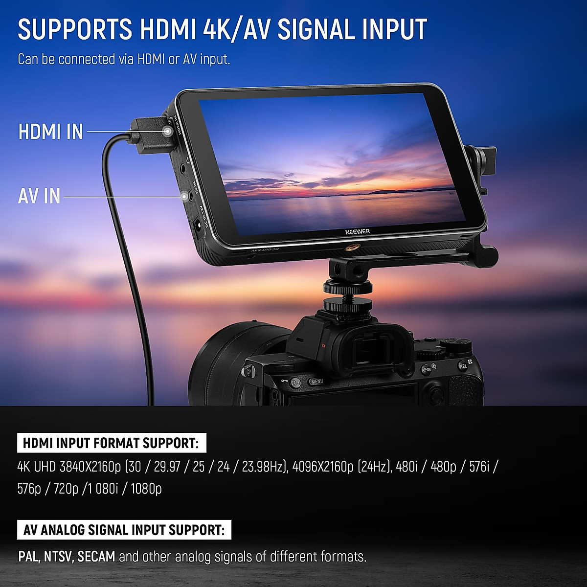 NEEWER F400 PRO 6 Inch Camera Field Monitor, Waveform, Vector Scope, Full HD 1920x1080 IPS 4K HDMI Input DSLR Video Peaking Focus Assist, DC Input Output, Tilt Arm, F550 Battery & Charger Included