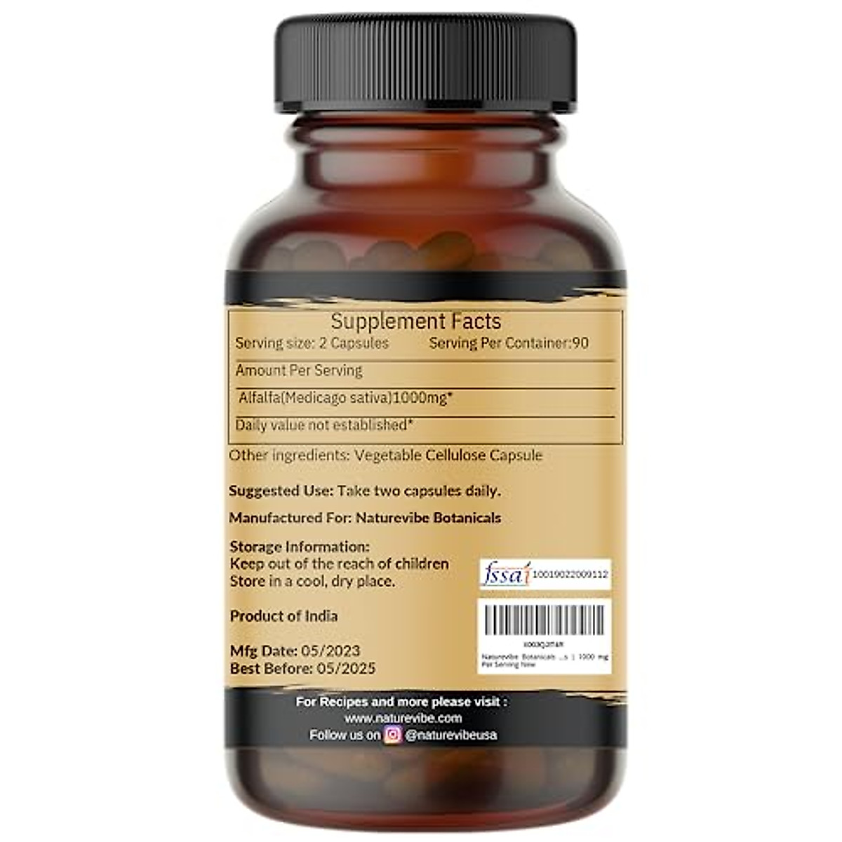 Naturevibe Botanicals Alfalfa Capsules Premium 180 Veg Capsules | 1000mg Per Serving | Nutritionally Abundant | Made with Pure Herb Alfalfa Powder