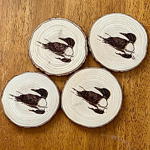 Loon Engraved Wood Coaster - Set of 4 - Perfect Gift for Wedding, Engagement, Anniversary, or Christmas